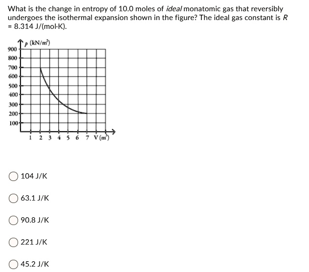 what is the change in entropy of 100 moles of ideal monatomic gas that reversibly undergoes the ...