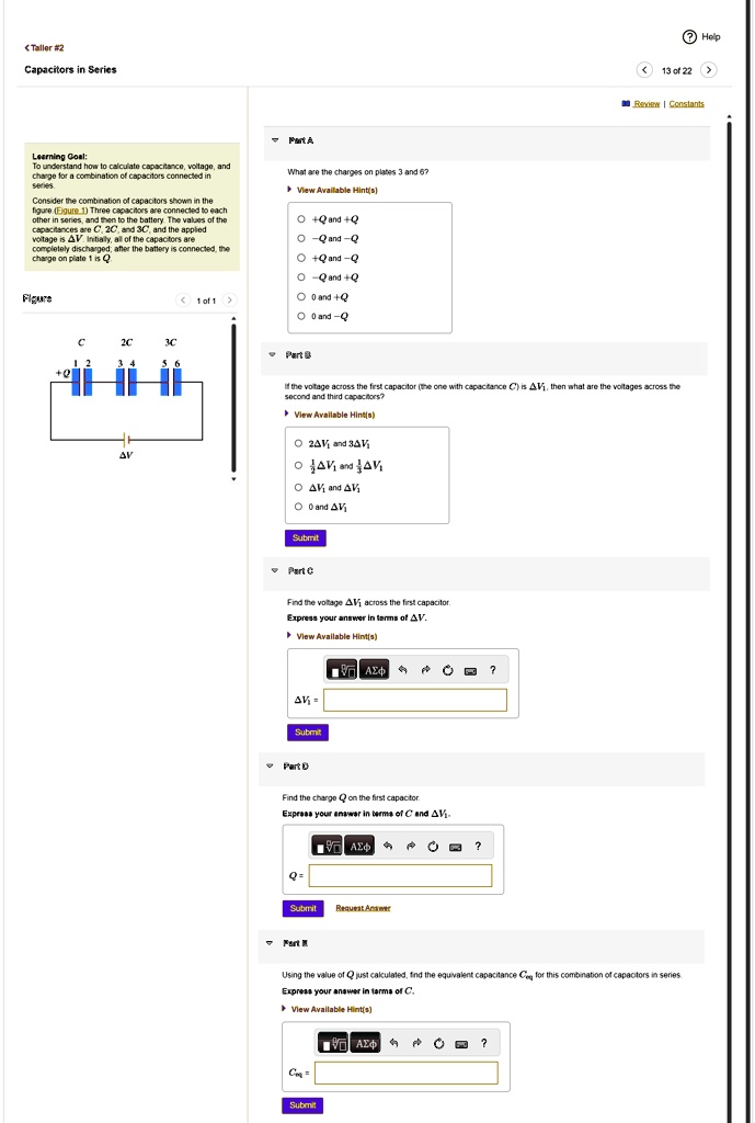 SOLVED: Learning Goal: To understand how to calculate capacitance, voltage, and charge for a ...