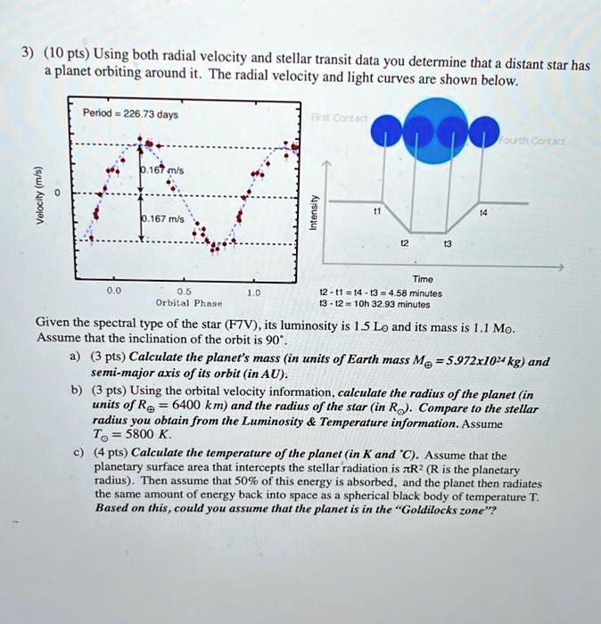 310 pts Using both radial velocity and stellar transit data, you ...