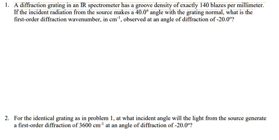 a diffraction grating in an ir spectrometer has a groove density of ...