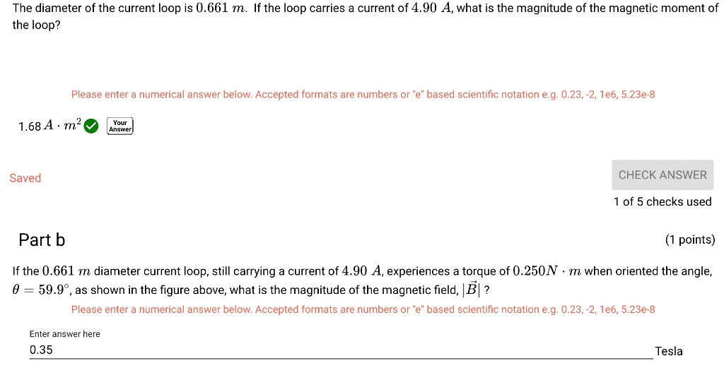 Solved The Diameter Of The Current Loop Is 0661 M If The Loop 7476