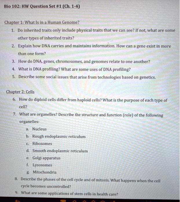 bio 102 hw question set 1 ch14 chapter 1 what is in a human genome do ...