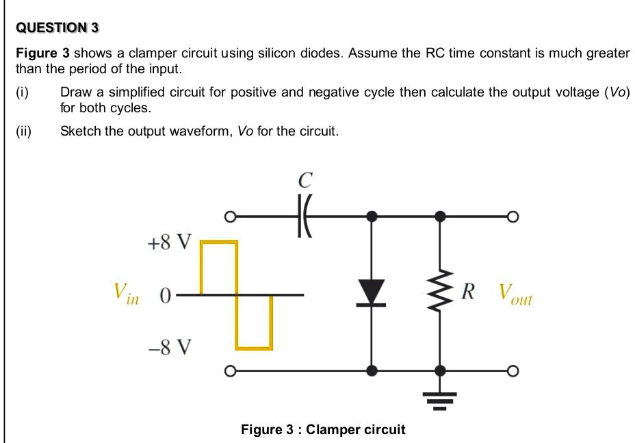 QUESTION 3 Figure 3 shows a clamper circuit using silicon diodes ...