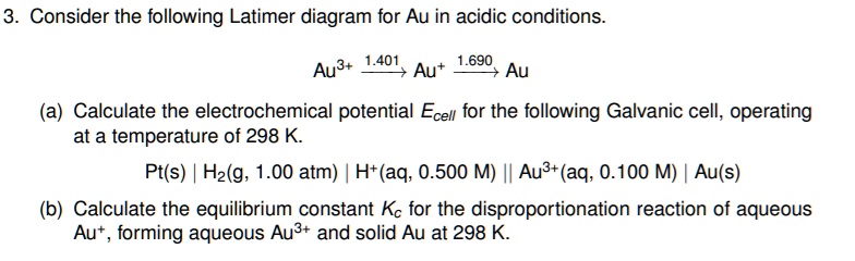 SOLVED: Consider the following Latimer diagram for Au in acidic ...
