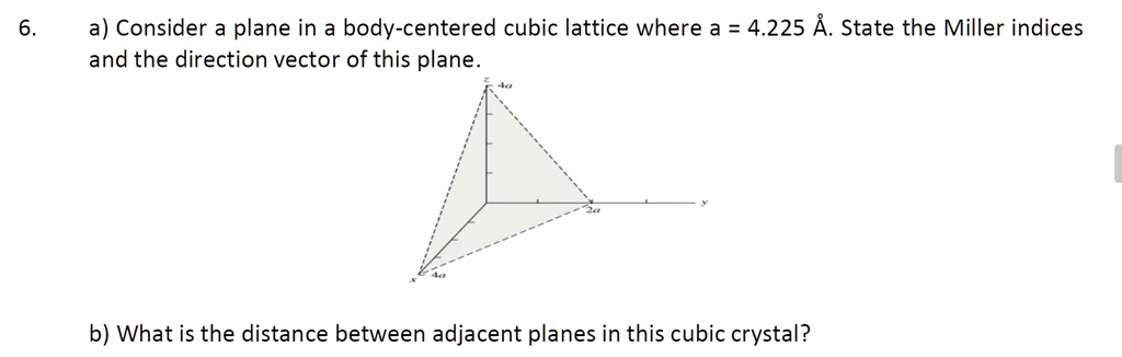 SOLVED: a) Consider a plane in a body-centered cubic lattice where a = 4.225 A. State the Miller ...