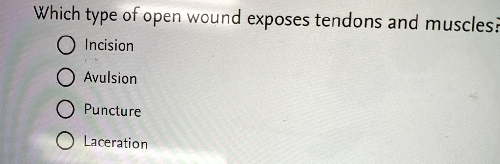 which type of open wound exposes tendons and muscles incision avulsion ...