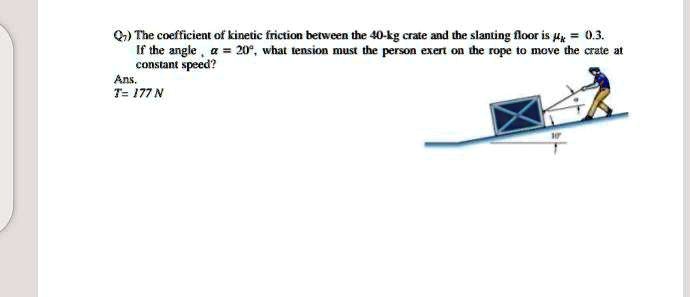 SOLVED: QThe coefficient of kinetic friction between the 40-kg crate and the slanting floor is ...