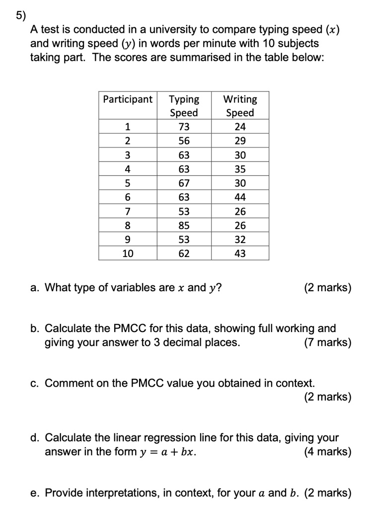 SOLVED: 5) A test is conducted in a university to compare typing speed ...