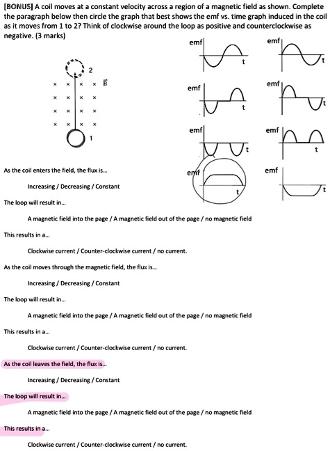 bonus coil moves constant velocily across region magnetic field shown ...