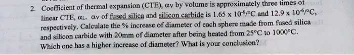 SOLVED: Coefficient of thermal expansion (CTE), by volume, is ...