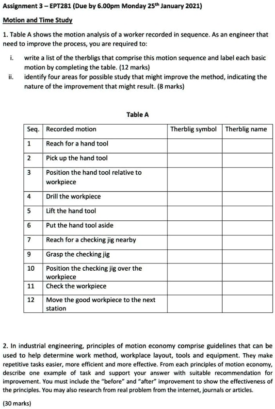 Assignment 3 - EPT281 (Due by 6.00pm Monday 25th January 2021) Motion ...