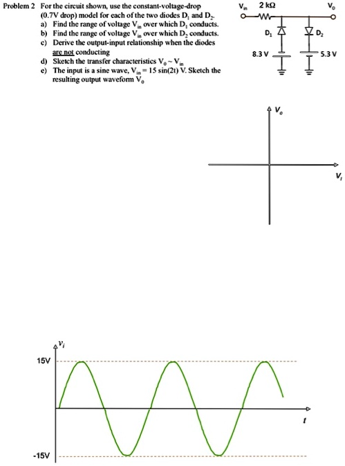 SOLVED: Problem 2: For the circuit shown, use the constant-voltage-drop (0.7V drop) model for ...
