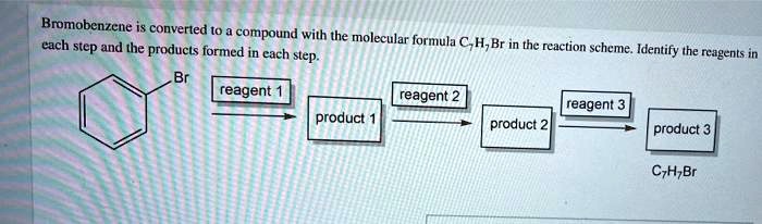 Bromobenzene is converted to a compound with the molecular formula ...