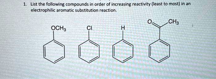 1. List the following compounds in order of increasing reactivity (least to most) in an ...