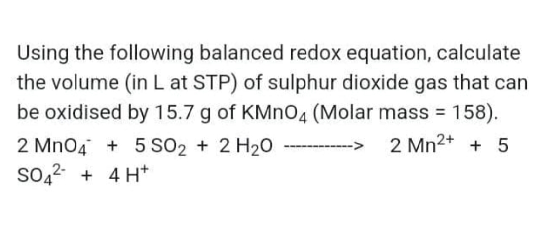 SOLVED: Using the following balanced redox equation, calculate the ...