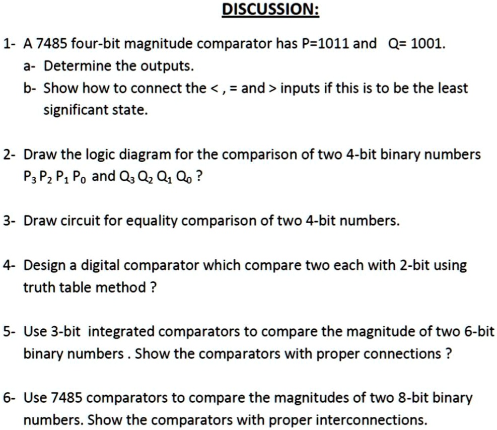 discussion 1 a 7485 four bit magnitude comparator has p1011 and q 1001 ...