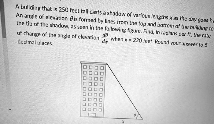 SOLVED: building- that is 250 feet tall An angle of elevation casts a ...