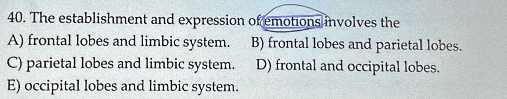 SOLVED: The establishment and expression of emotions involves the A ...