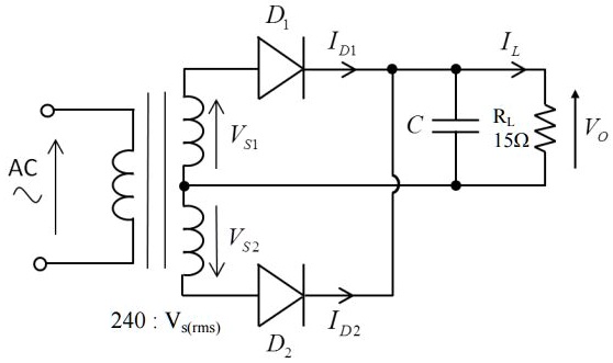 SOLVED: The full-wave bridge rectifier circuit below is used to convert ...