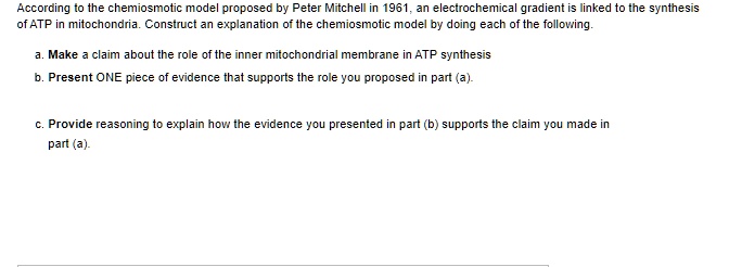 SOLVED: Accorcing the chemiosmotic model proposed by Peter Mitchell in ... SOLVED: Accorcing the chemiosmotic model proposed by Peter Mitchell in ...