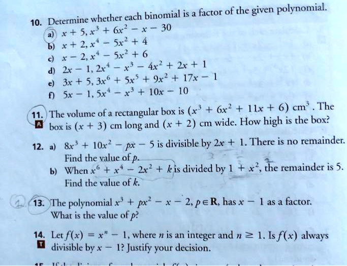 SOLVED Polynomial Each Binomial Is A Factor Of The Given 10