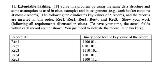 SOLVED: Extendable hashing: [18] Solve this problem by using the same ...