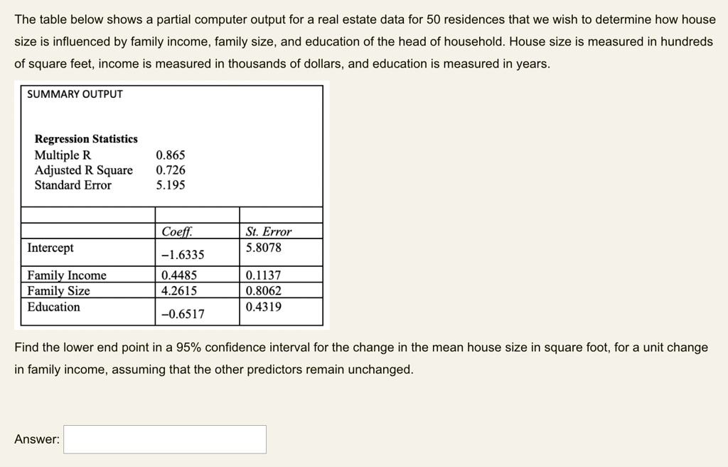 SOLVED: The table below shows a partial computer output for a real ...