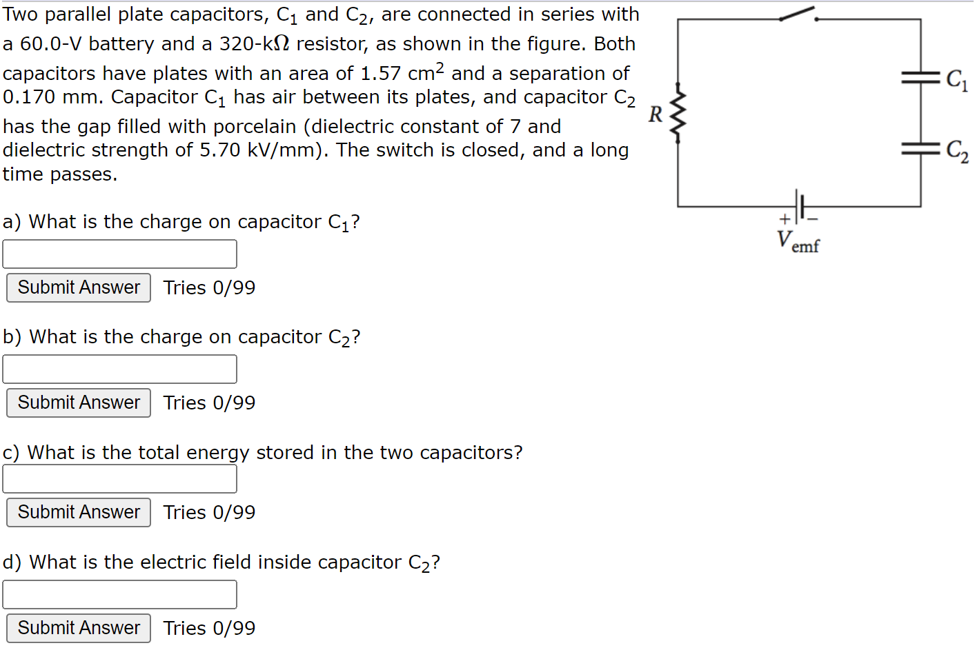 SOLVED: Two parallel plate capacitors, C1 and C2, are connected in ...