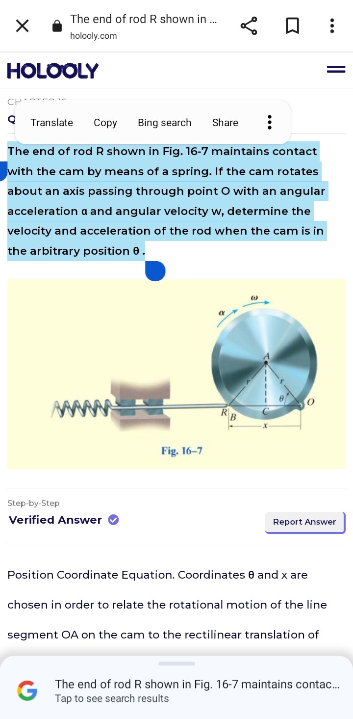 SOLVED: HOLOOLY Q Translate Copy Bing search Share : The end of rod R shown in Fig. 16-7 ...