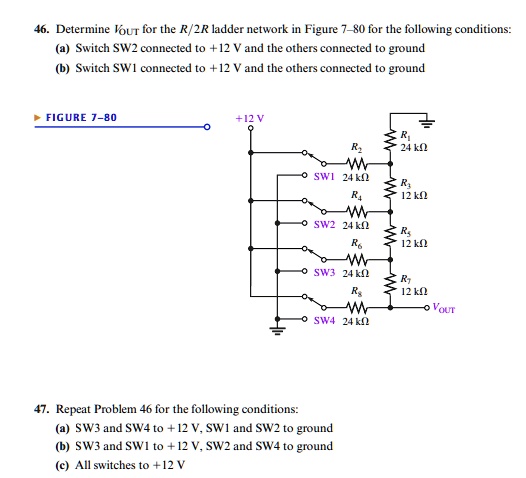 46. Determine VOUT for the R/2R ladder network in Figure 7-80 for the following conditions: (a ...