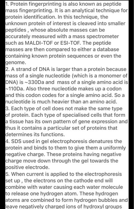 SOLVED: Protein fingerprinting is also known as peptide mass ...