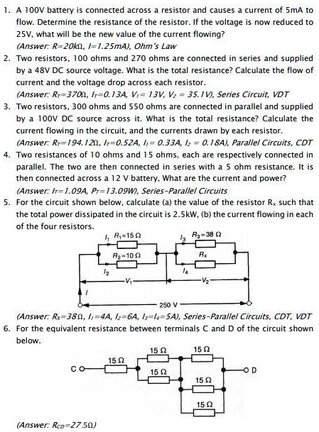 SOLVED: A 100V battery is connected across a resistor and causes a ...