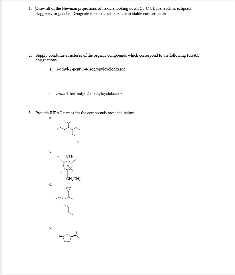 SOLVED: Draw all of the Newman projections of hexane looking down C3-C4. Label each as eclipsed ...