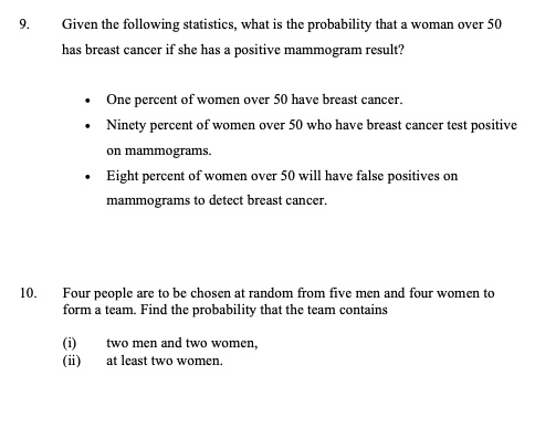 given the following statistics what is the probability that woman ovcr ...