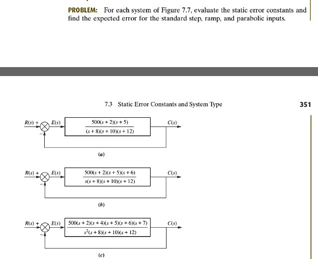 PROBLEM: For each system of Figure 7.7, evaluate the static error constants and find the ...