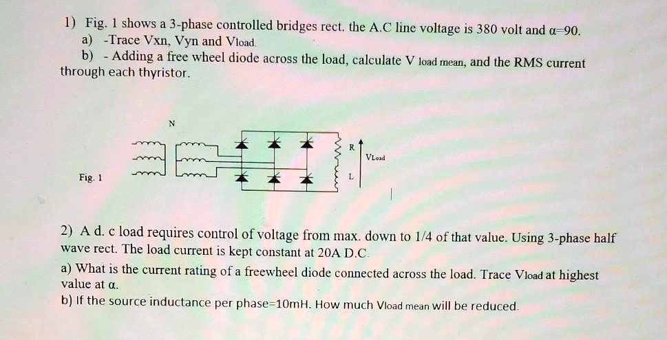 1) Fig. 1 shows a 3-phase controlled bridges rect. the A.C line voltage ...