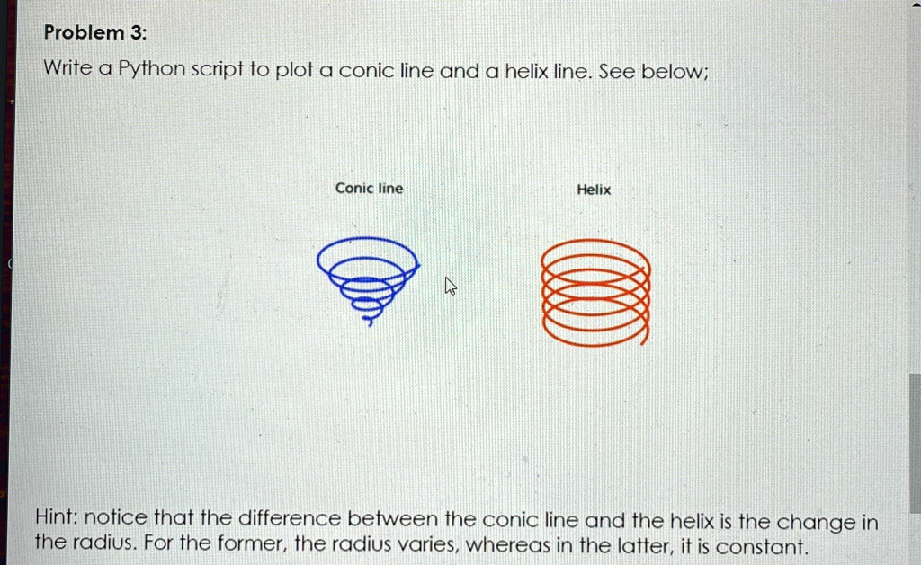 problem 3 write a python script to plot a conic line and a helix line ...