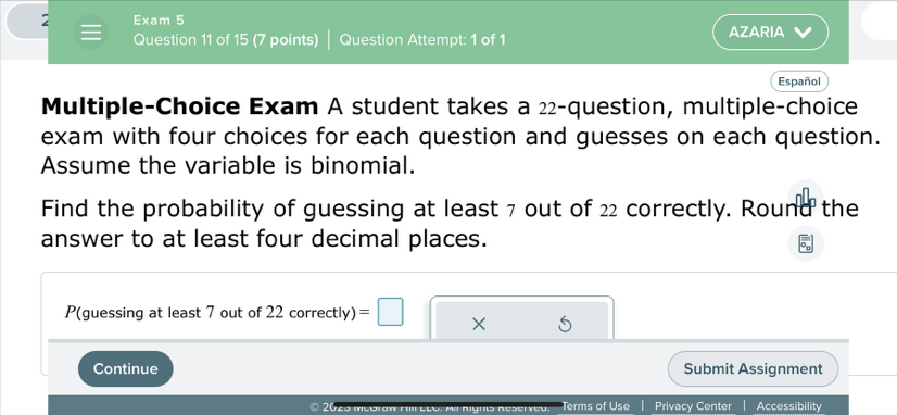 Multiple-Choice Exam A student takes a 22 -question, multiple-choice ...
