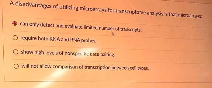 [GET ANSWER] A disadvantages of utilizing microarrays for transcriptome ...