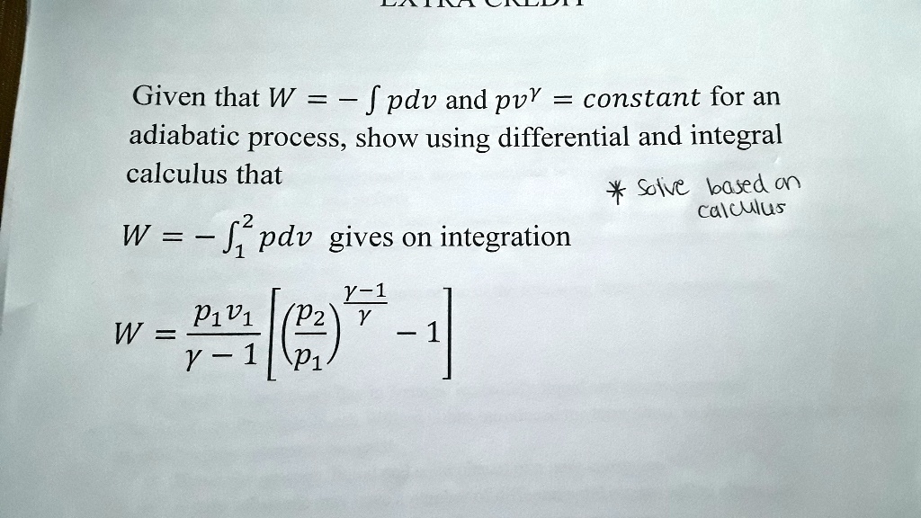 SOLVED: Ws pue apd f = M 1841 UJAID pvY = constant for an adiabatic ...