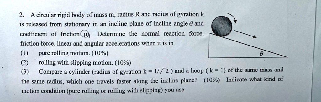 2. A circular rigid body of mass m, radius R and radius of gyration k ...