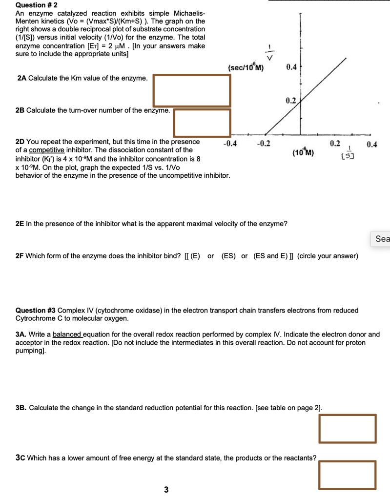 question 2 an enzyme catalyzed reaction exhibits simple michaelis ...
