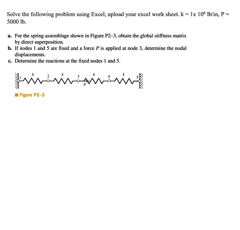 SOLVED: Solve the following problem using Excel, upload your Excel worksheet: k = 1x10^6 Ib/in ...