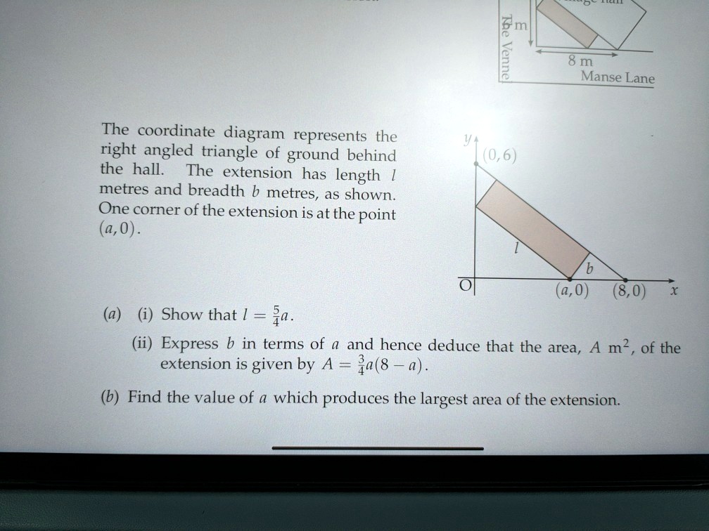 the 8 m manse lane the coordinate diagram represents the right angled triangle of ground behind ...