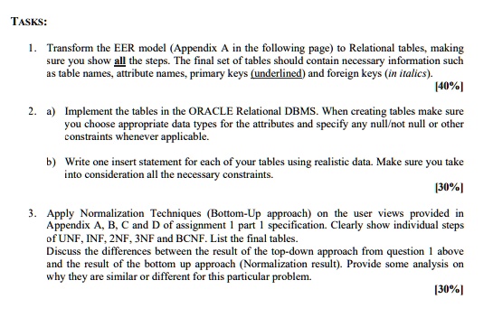 1 transform the eer model to relational tables making sure you show all the steps the final set ...