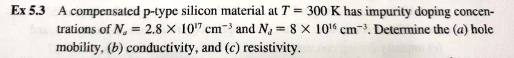 Ex 5.3 A compensated p-type silicon material at T = 300 K has impurity ...