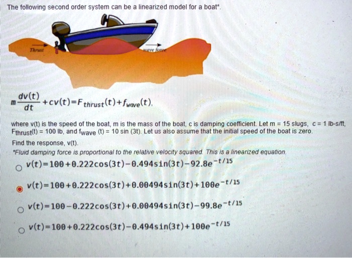 The following second order system can be a linearized model for a boat ...
