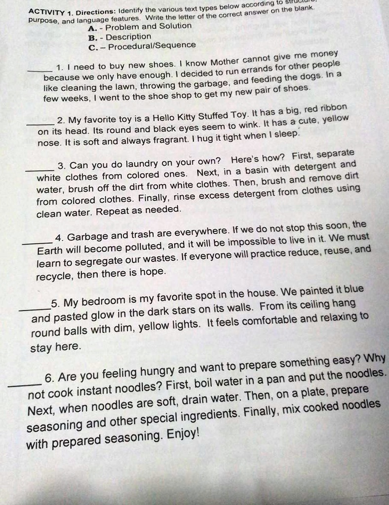 identify the various text types below according to structure purpose ...