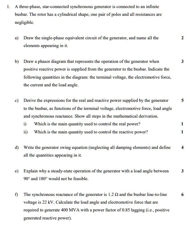 SOLVED: A three-phase, star-connected synchronous generator is connected to an infinite busbar ...