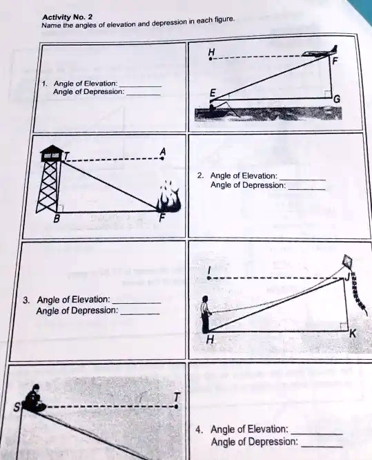 SOLVED: Activity No: Name the angles elevation and depression in each figure: Angle of Elevation ...